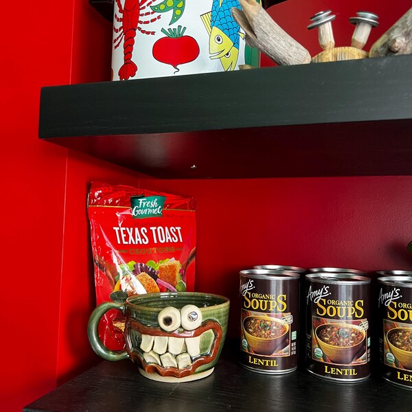 PENELOPE Pottery Chicken Mug in Blue. Cute Hot Tea Mug. Funny Face ...