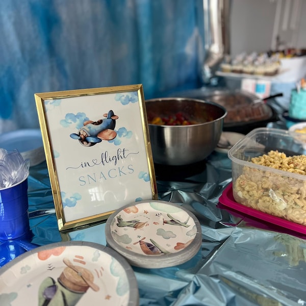 Blue Airplane Baby Shower Table Signs Bundle | Editable Vintage Plane ...