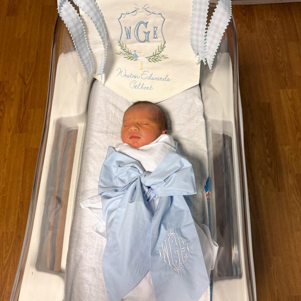 Custom Stork Baby Hospital Banner | Embroidered Birth Announcement ...