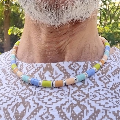 Collier heishi de surfeur blanc, turquoise et vert amande. Collier de ...