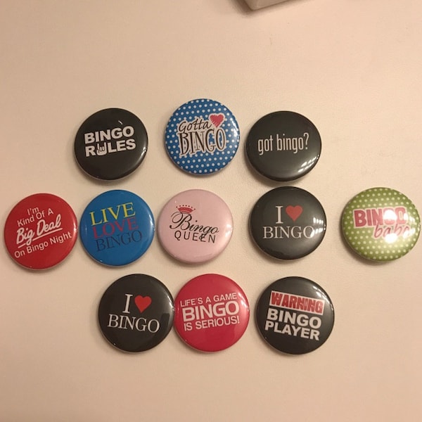 I Love Bingo Set of 10 Buttons 1" or 1.5" Pin Back Buttons or Magnets ...