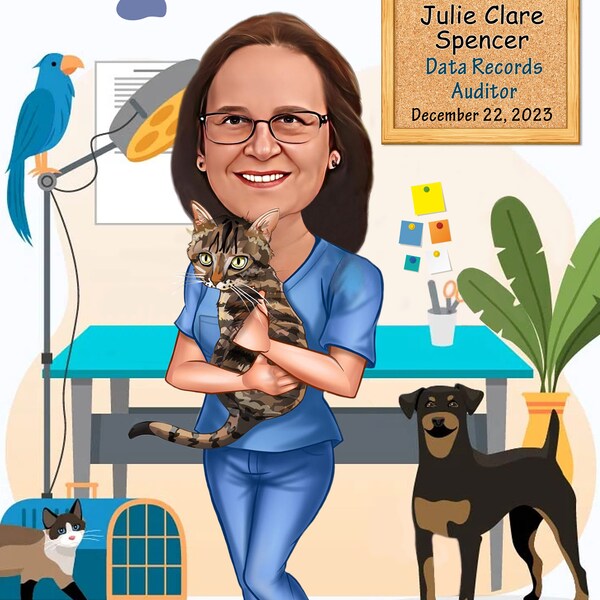 Female Veterinarian Gift - Custom Caricature From Photo, Veterinary ...