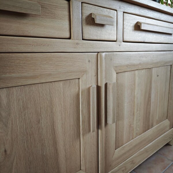 Line Wood Handles Solid Oak Angled Ends, Long Minimalist Cabinet Pulls ...