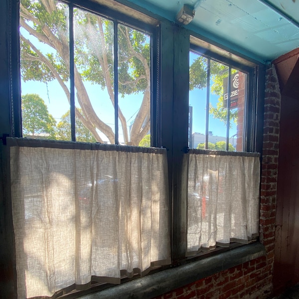 Natural Linen Cafe Curtains|short Curtains|rustic Kitchen Curtains|1 ...