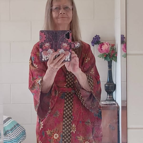 Silk Blend Kaftan Kimono Robe Bride Robe - Set of 2 Atlas Silk Batik ...