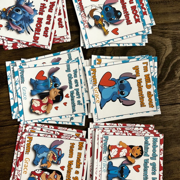 Lilo and Stitch Valentines Cards: Set of 6, School Activity (digital ...