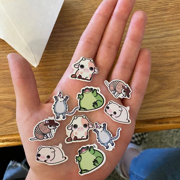 10 Pack Woebegone Animal Mini Sticker Flakes / Cute Funny Frog Cow ...
