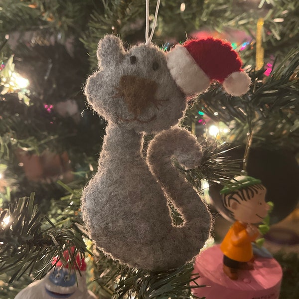 Felted Wool "christmas Cat Collette" Ornament-cat Ornament-christmas ...