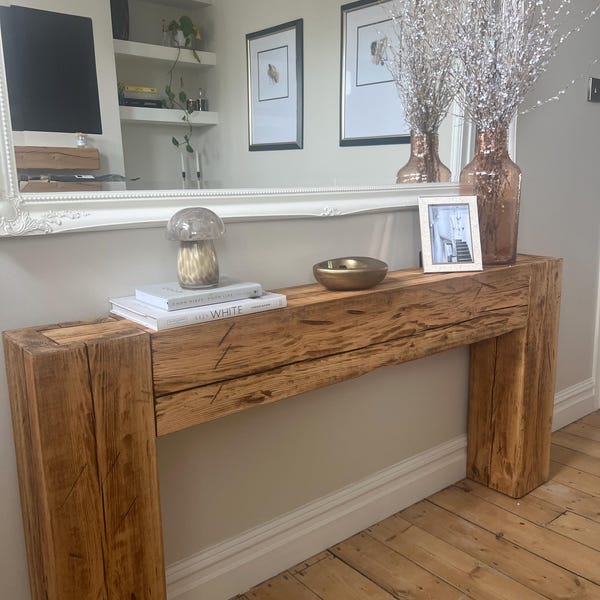 Console Table Made of Old Solid Wood Beams Joined in Dovetail. Rustic ...