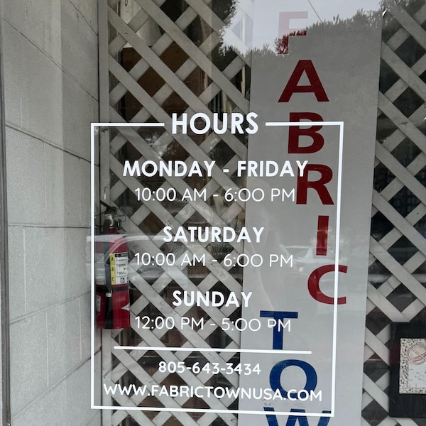 Custom Store Hours Decal - Business Door Sign for Hours of Operation ...