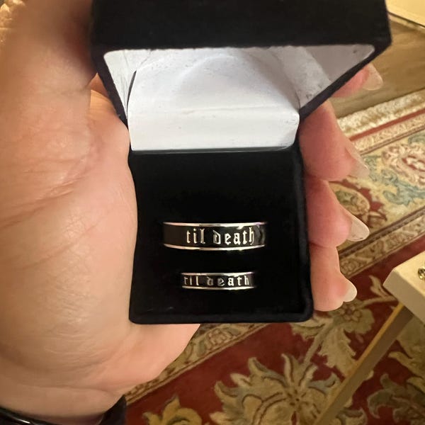 4mm Wide Til Death Black Enamel Band Ring, Personalized Band ...