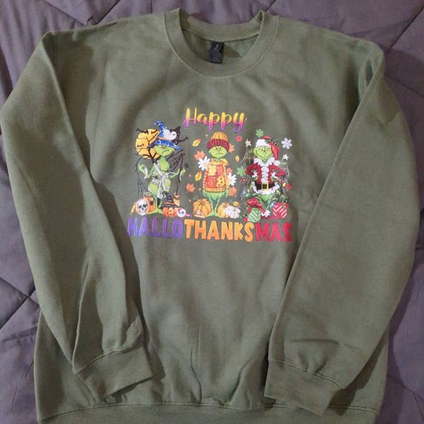 Happy Hallothanksmas Sweatshirt, Christmas Sweatshirt, Cute Halloween ...
