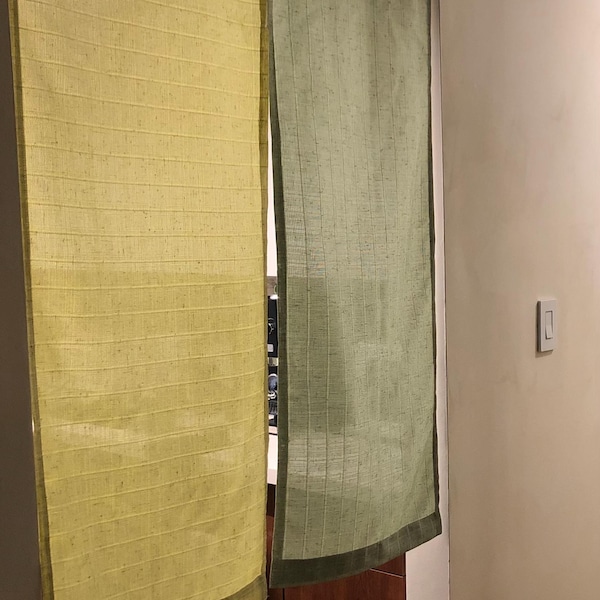 Lyman Two Tone Door Curtain, Yellow & Green Linen Noren, Door Curtain ...