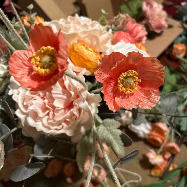 4 Heads Artificial Poppy Flowers, Multi Colors, Realistic Faux Flower ...