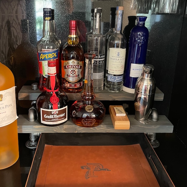 Freestanding Industrial Liquor Display, Black Pipe Tiered Shelving, Bar ...