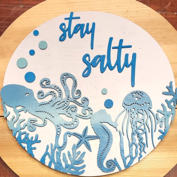 Stay Salty Ocean Themed Round Sign SVG Digital Download for Glowforge ...