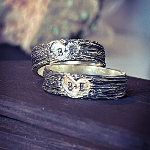 Personalized Silver Couple Wedding Bands — Matching Initials Rings Set ...