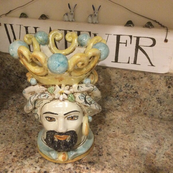 Giant Moor Heads 55 Cm in Sicilian Caltagirone Ceramic, Caltagirone Heads, Moor Heads, Ceramic ...