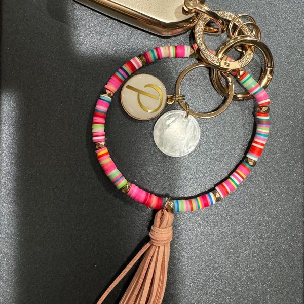 Personalized Gift Boho Bangle Keychain, Monogram Boho Key Ring Bracelet ...