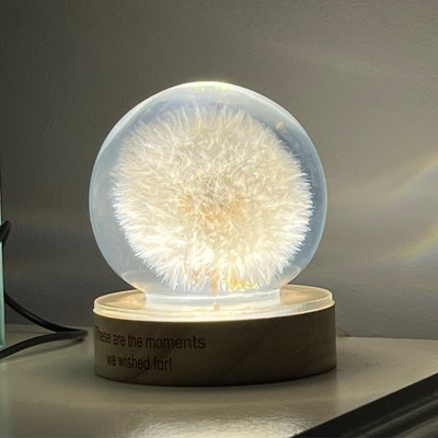 Dandelion Night Light, Real Dandelion Puff Paperweight, Flower Epoxy ...