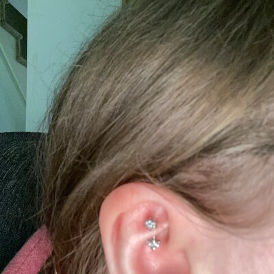 16G Silver Flower Sparkle Curved Barbell/rook Earring/eyebrow Ring/rook ...