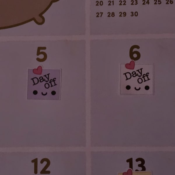 Happy Day off Reminder Tracker Cute Kawaii Planner Stickers for Erin ...