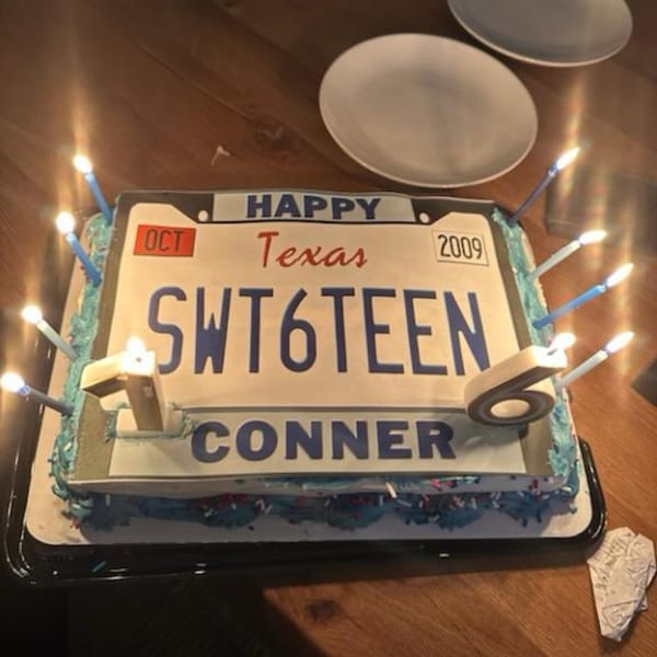 Custom Edible Sweet 16 License Plate Cake Topper Picture. Permit ...