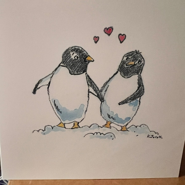 Cute Penguins Love Card for Birthday, Anniversary Card, Valentine's Day ...