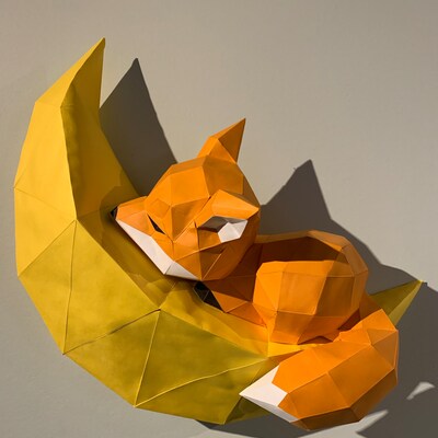 Fox Moon Papercraft PDF, SVG Template for Creating 3D Fox From Paper ...