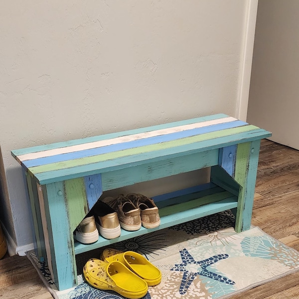 Beach House Style Indoor Coastal Bench Farmhouse Kitchen Seating ...