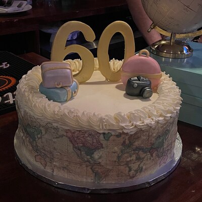 Vintage World Map Edible Cake Wrap or Pinwheel and Congrats Cake ...