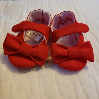 Red Baby Girl Shoes With Bows Newborn Size up to 24 Months - Etsy