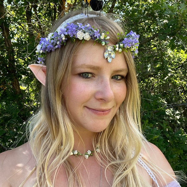 Lavender Flower Crown, Elven Flower Crown Wedding, Purple White Elf ...