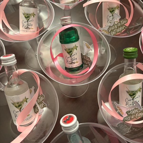 Just a Tini Bit Older Birthday Mini Shot Bottle Labels Martini Themed ...