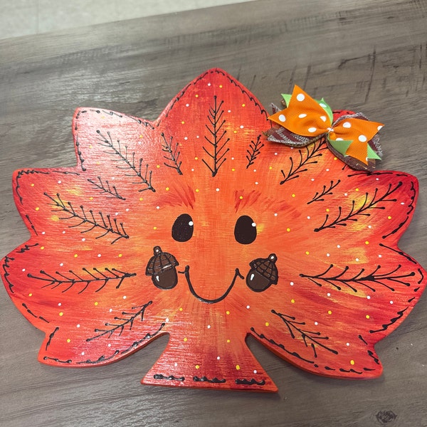 Hello Autumn Leaf Sign Fall Acorn Holiday Decor Country Wood Crafts ...