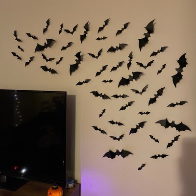 Halloween 3D Bats Wall Decor, 4 Sizes Waterproof Black Spooky Decor ...