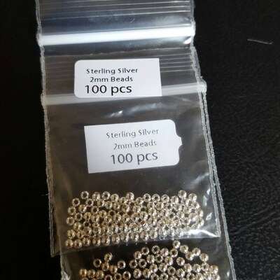 200pc, 2mm Beads, 2mm Sterling Silver Beads, Polished Plain Beads ...