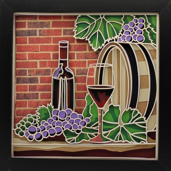 3D SVG Wine Shadow Box Layered, Winery Shadow Box,wine Glass 3D Svg ...
