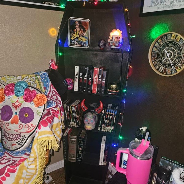 52 Inch Coffin Bookshelf, Goth, Spooky, Home Decor, Bookcase, Mystic ...