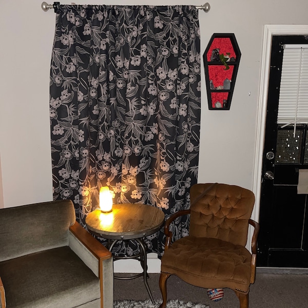 Gothic Floral Curtain, Elegant Macabre Skull Flowers Window Curtains in ...