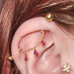 Dainty Triple Chain Helix Piercing, Cartilage Piercing, Hoop Huggies ...