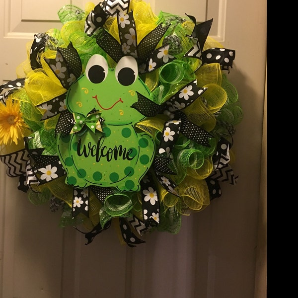 WELCOME Frog SIGN Wall Art Door Hanger Plaque Pool Backyard Porch Deck ...