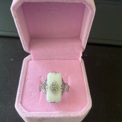 White Inset Stone Ring Sterling Silver/ Embellished Gem & CZ - Etsy