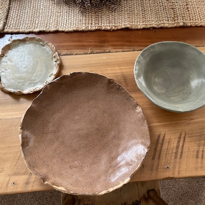 12pc Plates & Bowls Set,rustic Pottery Plates, Very Rustic, Set for 4 ...