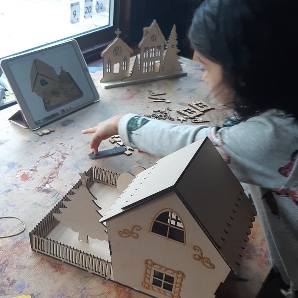 Christmas Gingerbread House & Garden Kit | MDF Wooden Diorama Art Craft ...