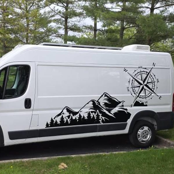 Compass Vinyl Decal Mountain Illustration | Compass Vinyl Decal for RV ...