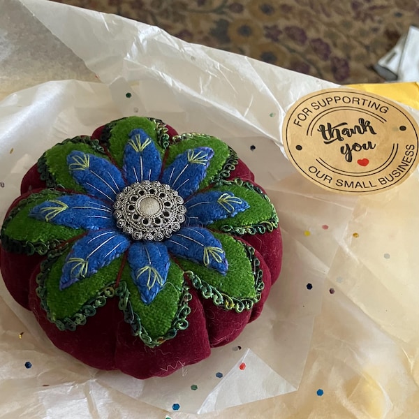 Embroidered Wool Pin Cushion - Tomato Style, Beaded, Original Design ...