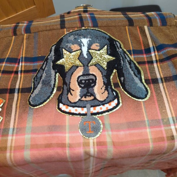 Orange Checkered Game Day Patch, Iron on Patch, Chenille Sequin Patch, DIY Patch, Preppy ...