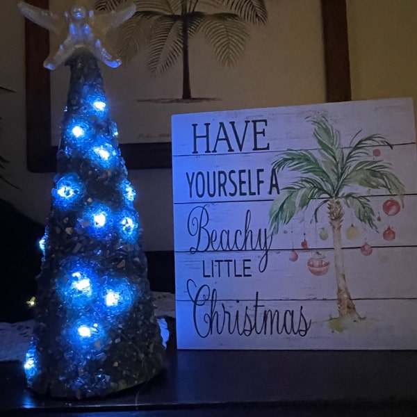 Starfish Glass Tree, LED Lights, ONE Starfish BLUE Tree, 9", Coastal ...