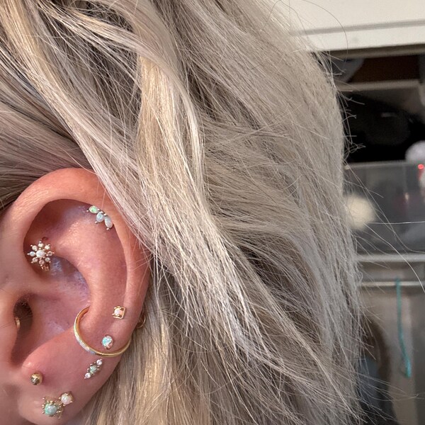 Dainty Bezel Rook Hoop Earring • Bezel Stone Helix Hoop • Rook Earring ...